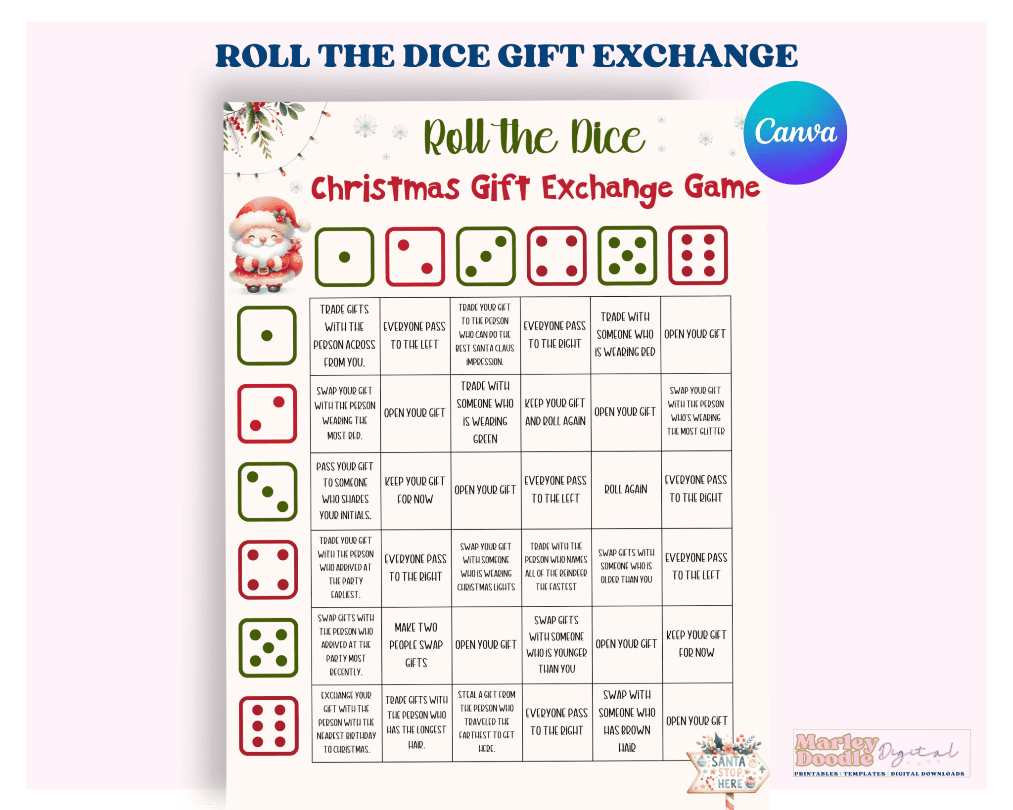 Roll the Dice Christmas Gift Exchange - Marley Doodle Digital