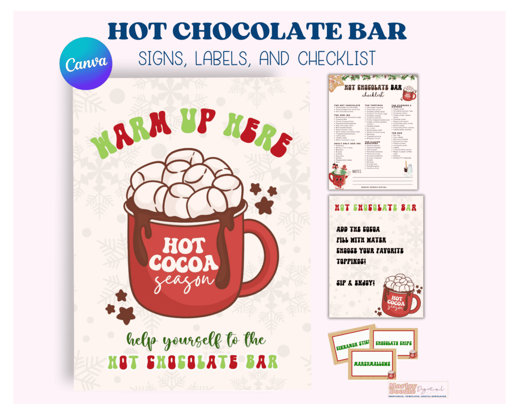 Retro Printable Hot Chocolate Bar Sign, Checklist, and Hot Chocolate ...