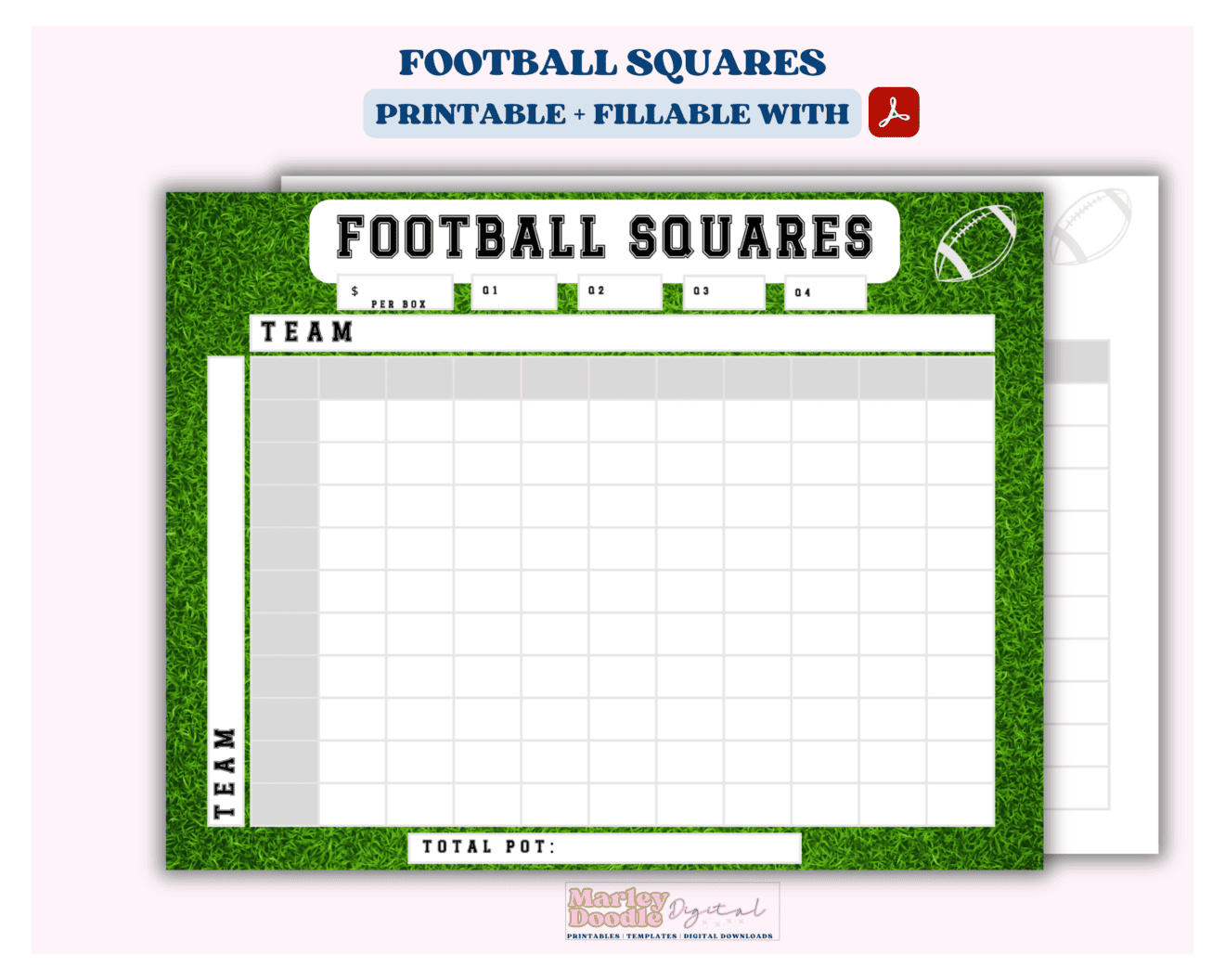 Free Printable Football Squares 100 Grid Template - Marley Doodle Digital
