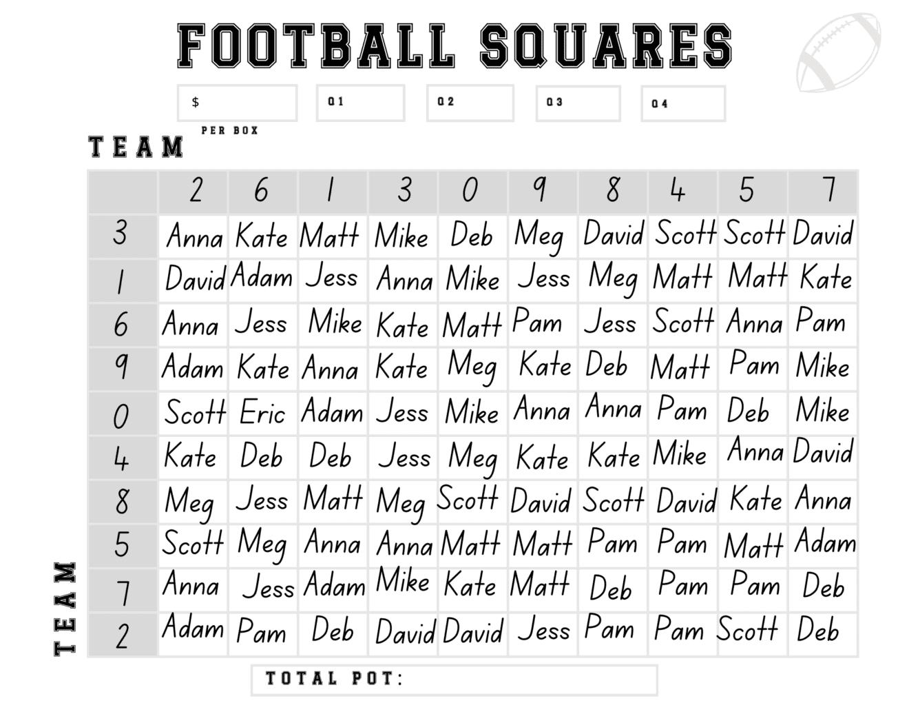 Free Printable Football Squares 100 Grid Template - Marley Doodle Digital