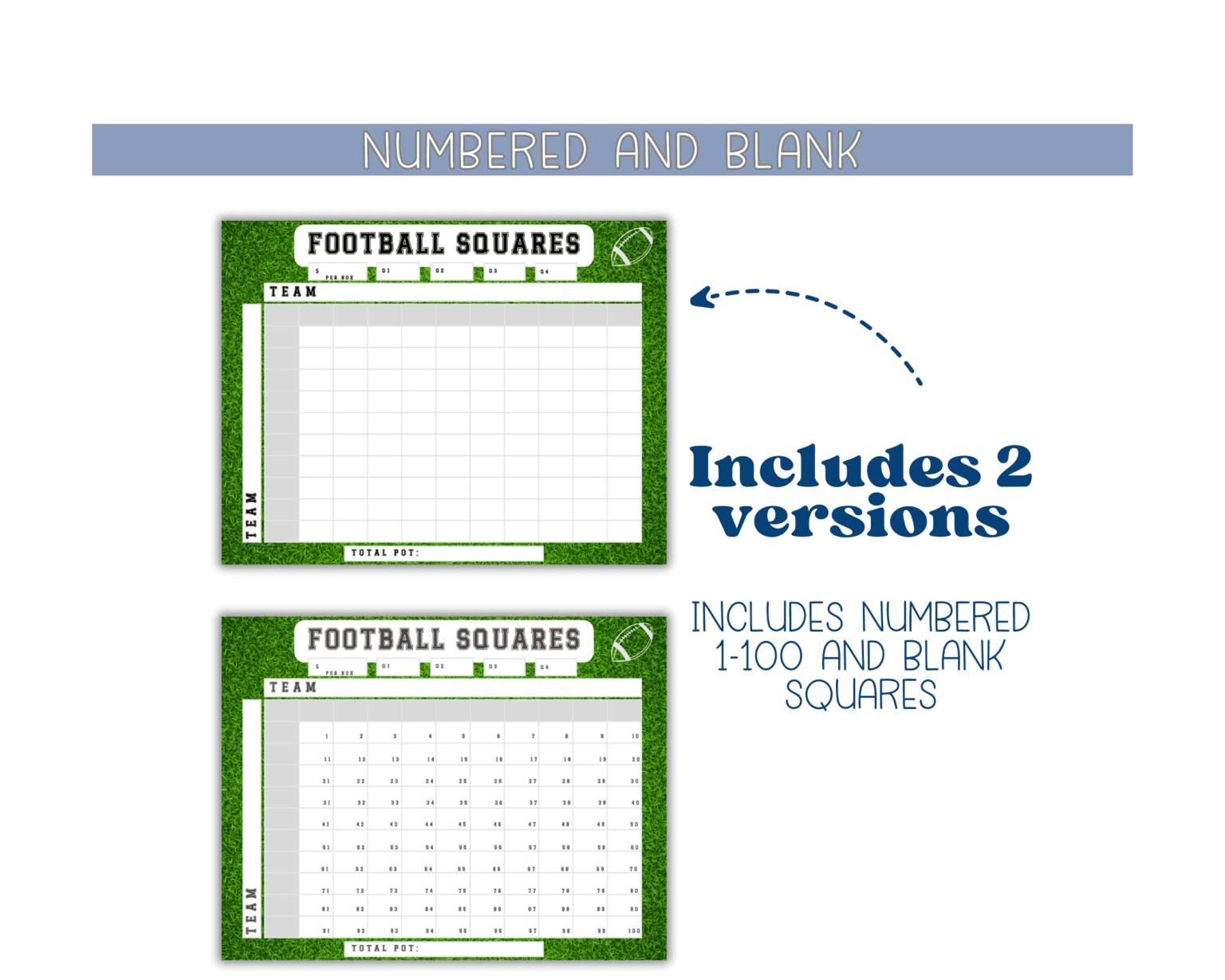 100 Grid Football Squares Template - Marley Doodle Digital
