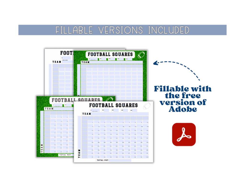100 Grid Football Squares Template - Marley Doodle Digital