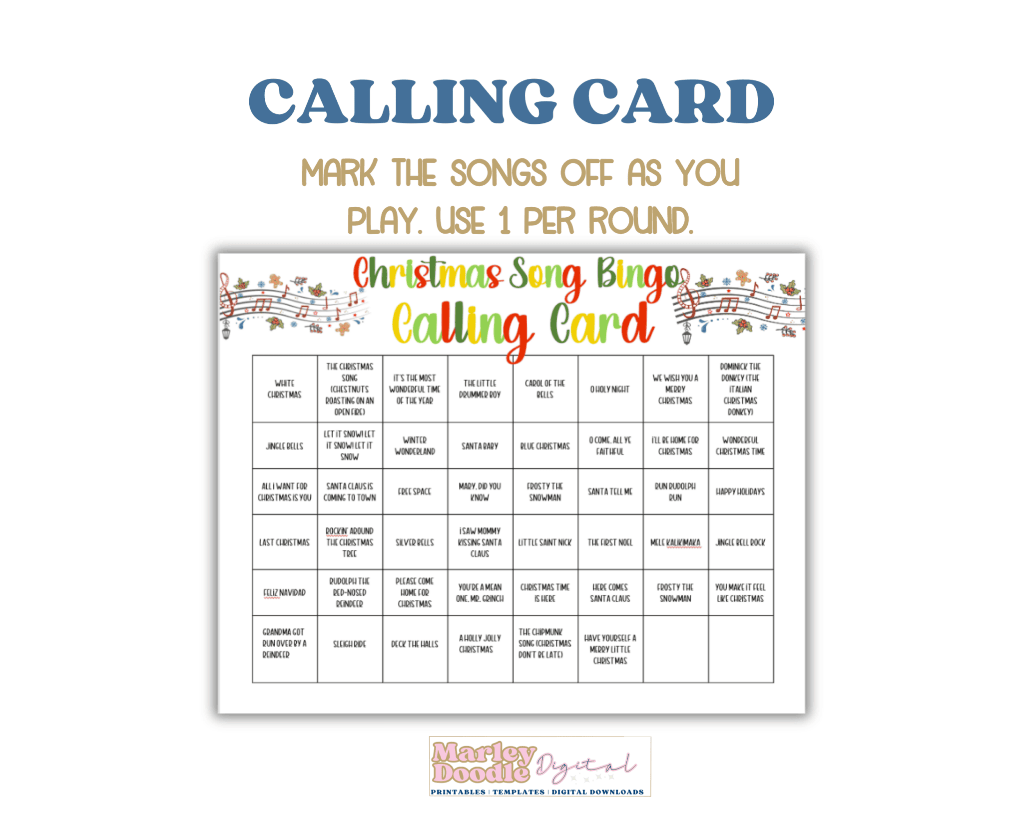 Christmas Song Bingo - Marley Doodle Digital