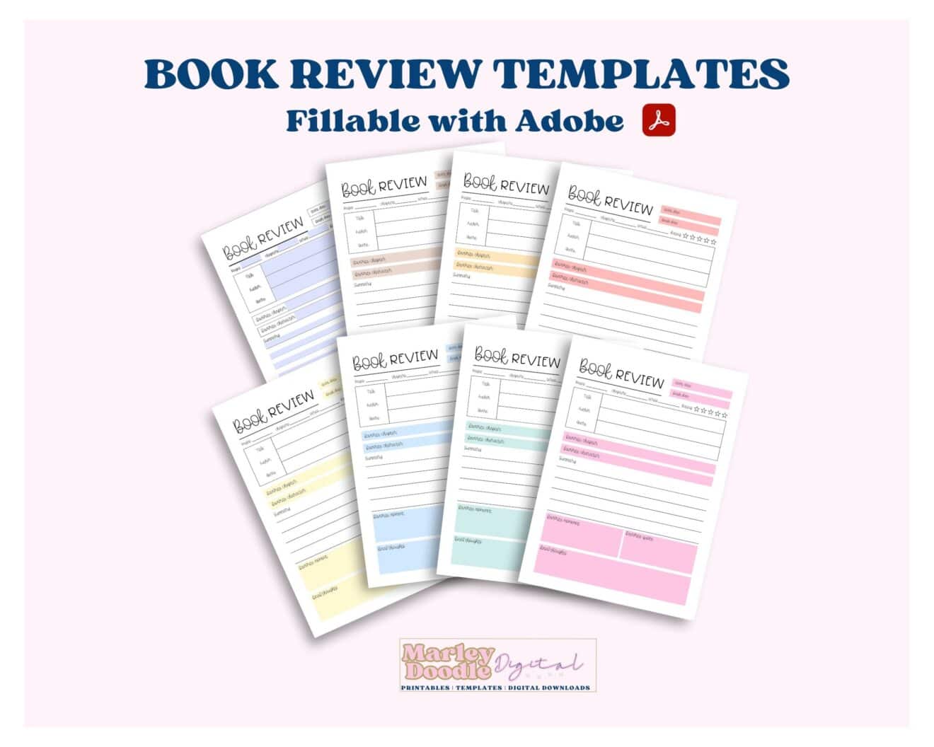 Book Review Template Printable for Kids and Adults - Marley Doodle Digital