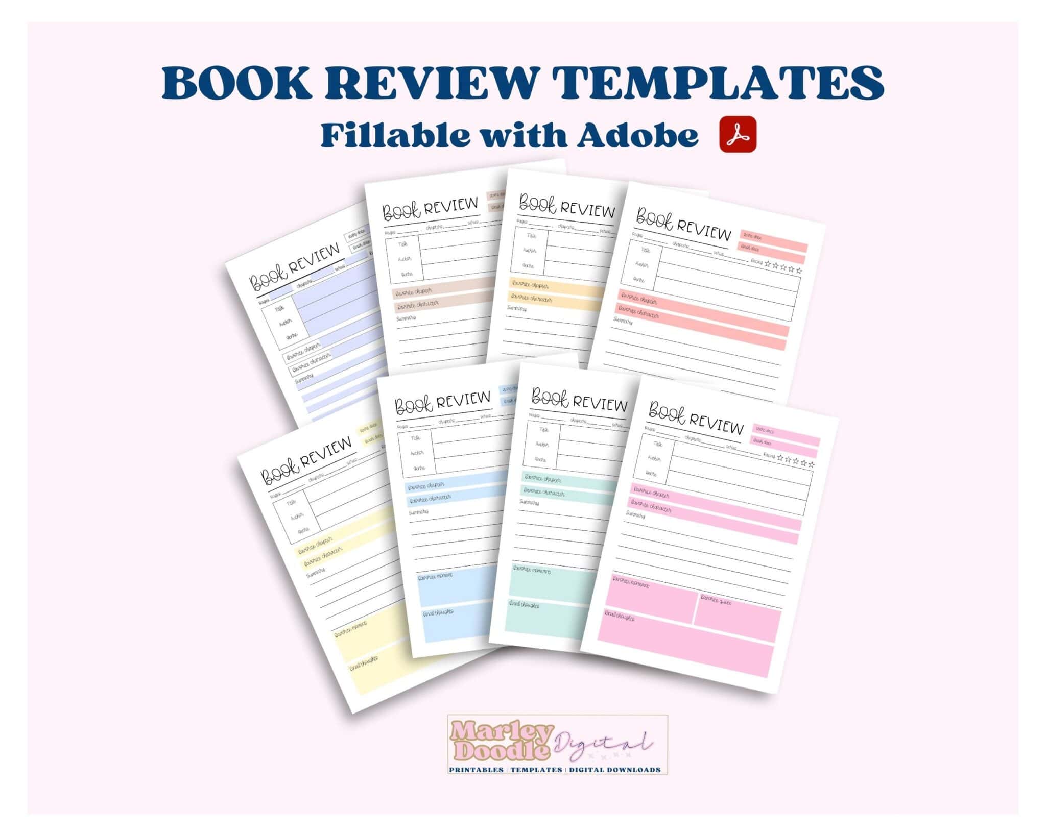 Book Review Template Printable for Kids and Adults - Marley Doodle Digital