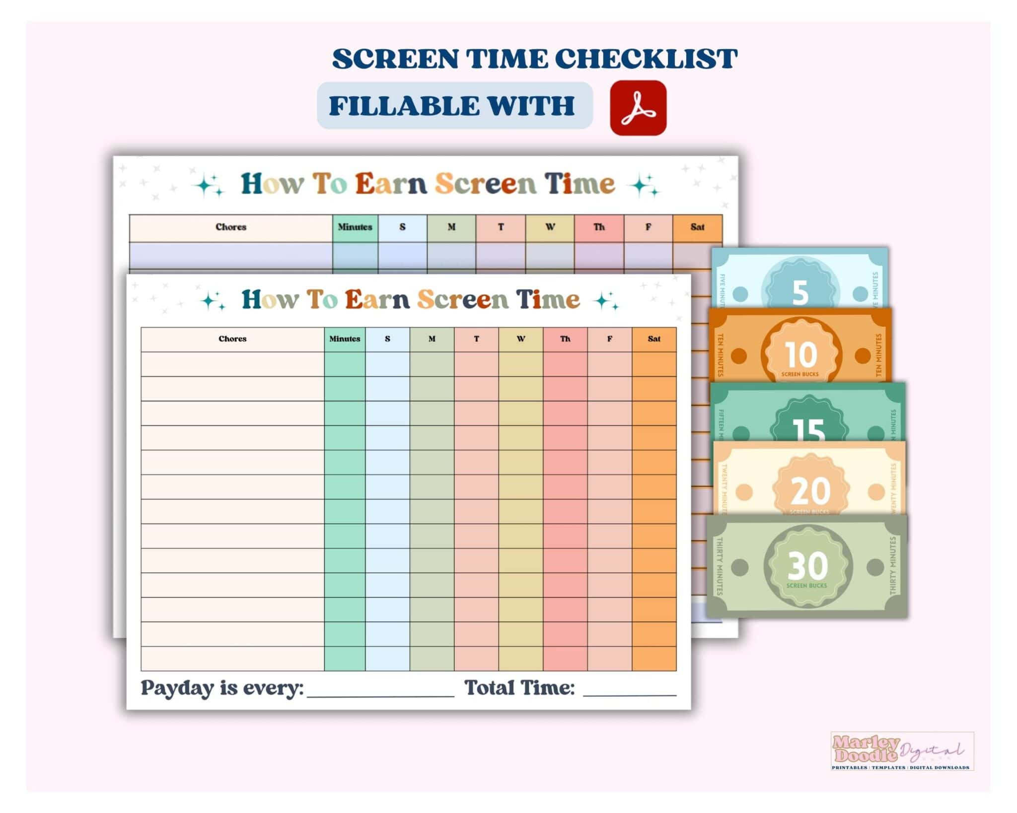 Simple Free Printable How to Earn Screen Time Chore Chart - Marley ...