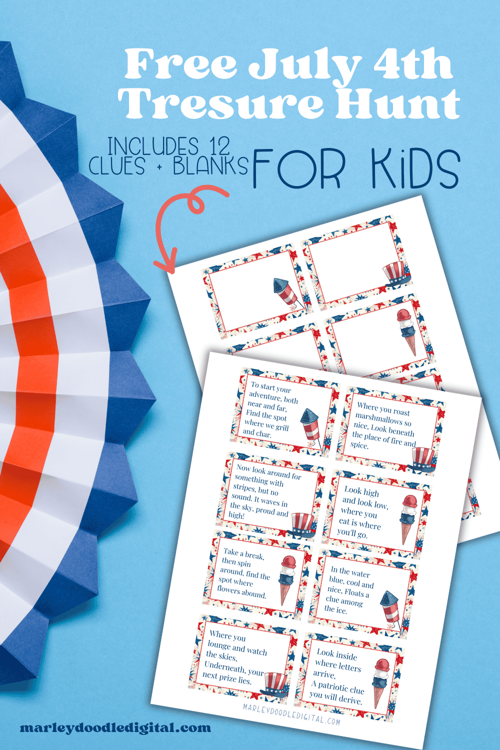 Free Printable 4th of July Kids Scavenger Hunt (2 Versions) - Marley ...