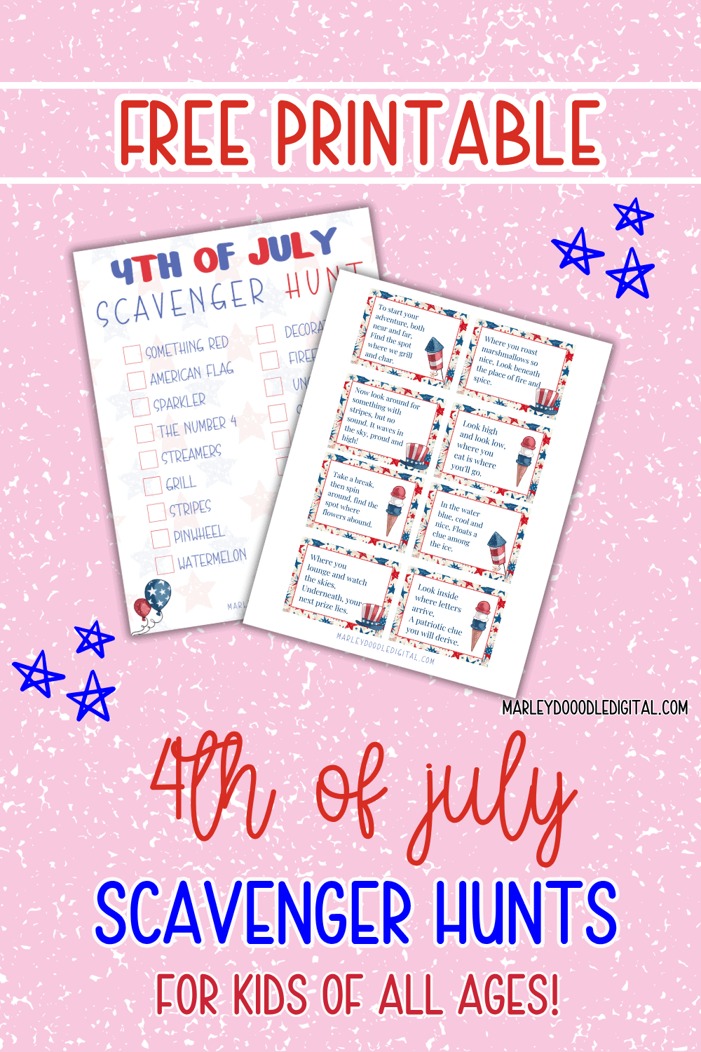 Free Printable 4th of July Kids Scavenger Hunt (2 Versions) - Marley ...