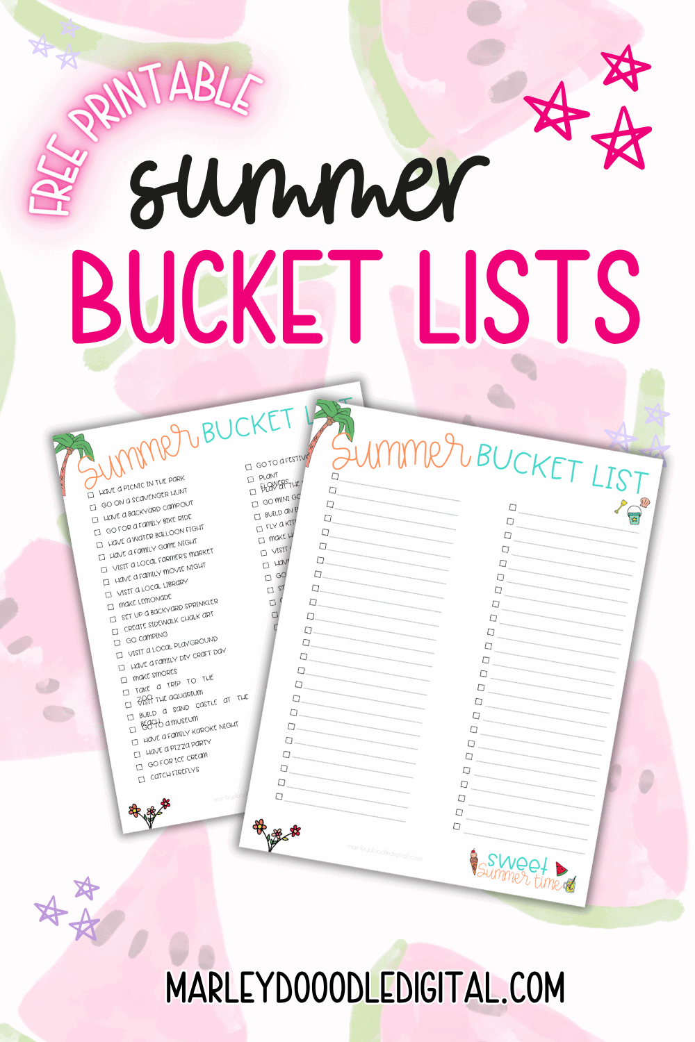 June Monthly Calendar Printables - Marley Doodle Digital