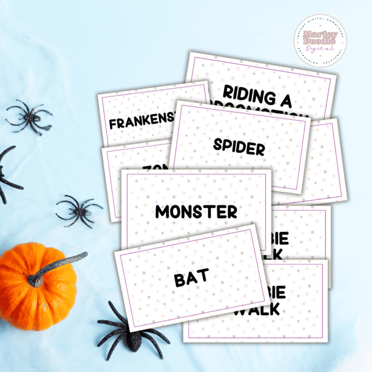 Free Halloween Charades Game - 80 Cards Included! - Marley Doodle Digital