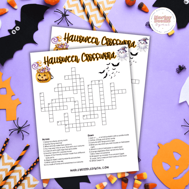 Cute Halloween Crossword Puzzle for Kids (Free Printable) - Marley ...