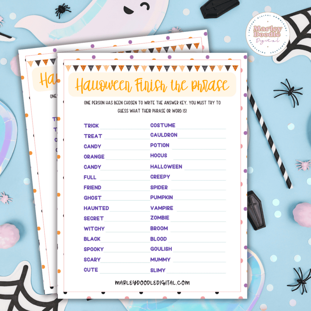Free and Fun Halloween Finish the Phrase Party Game - Marley Doodle Digital