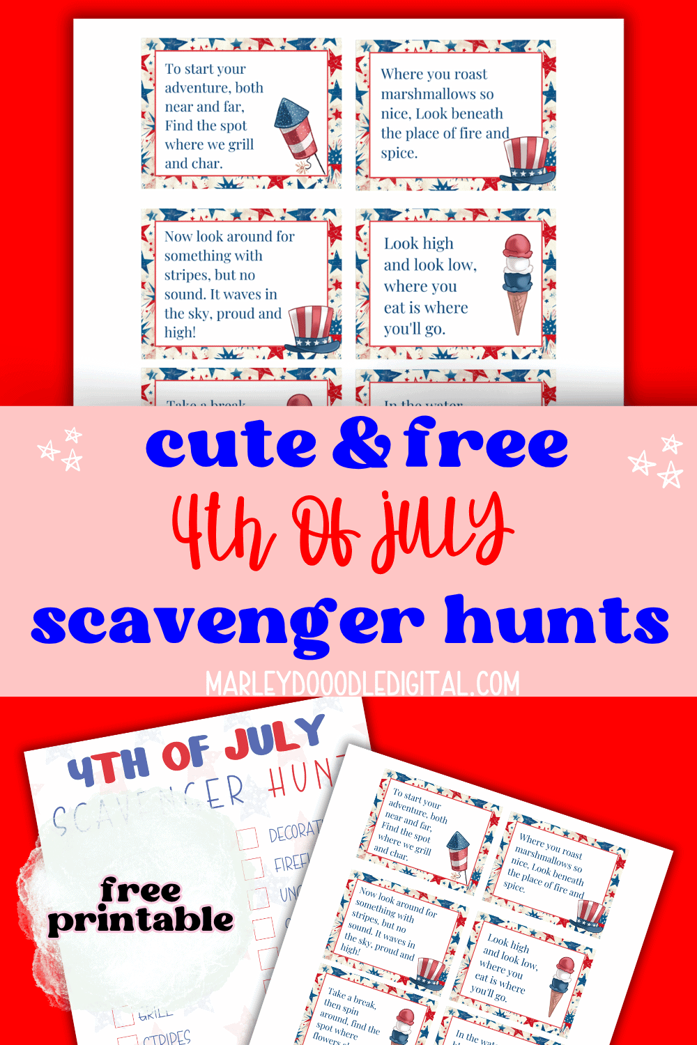 Free Printable 4th of July Kids Scavenger Hunt (2 Versions) - Marley ...