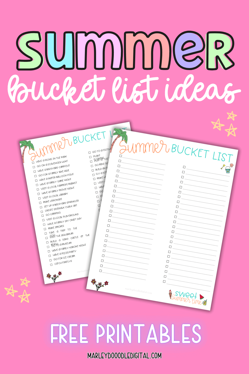 Free Printable Summer Bucket List for Kids & Families - Marley Doodle ...