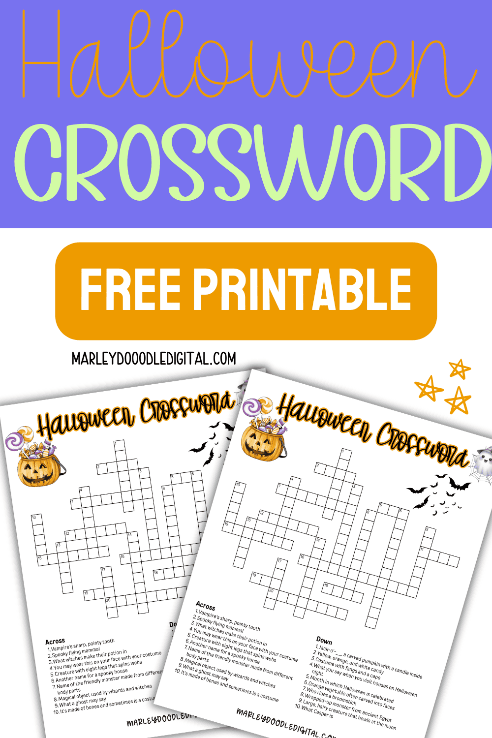 Cute Halloween Crossword Puzzle for Kids (Free Printable) - Marley ...