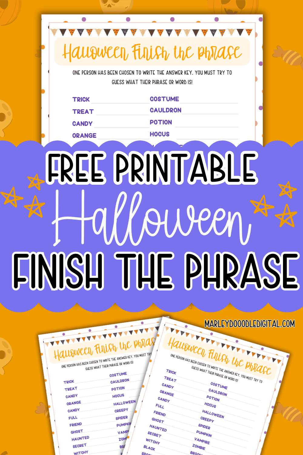 Free and Fun Halloween Finish the Phrase Party Game - Marley Doodle Digital