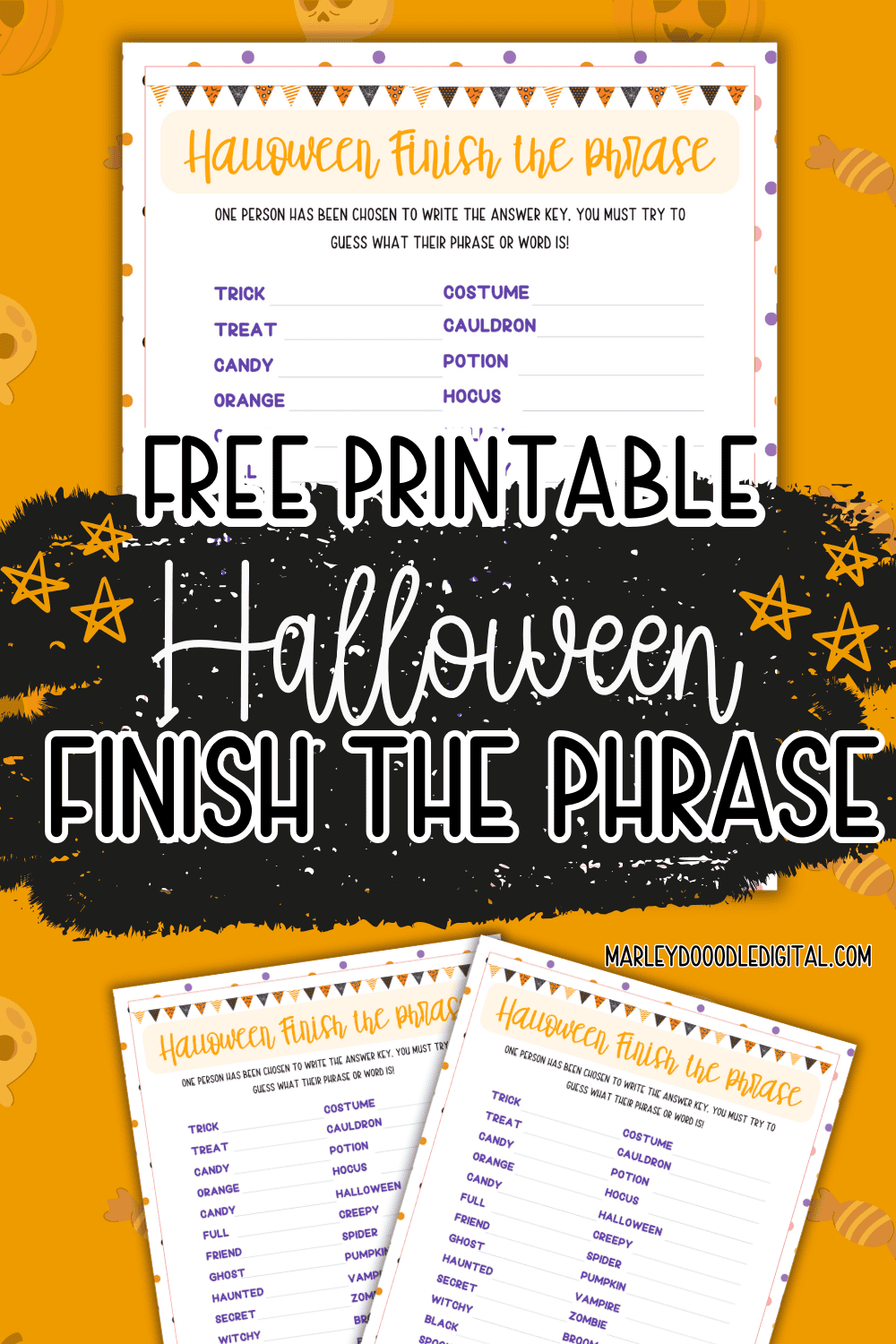Free and Fun Halloween Finish the Phrase Party Game - Marley Doodle Digital