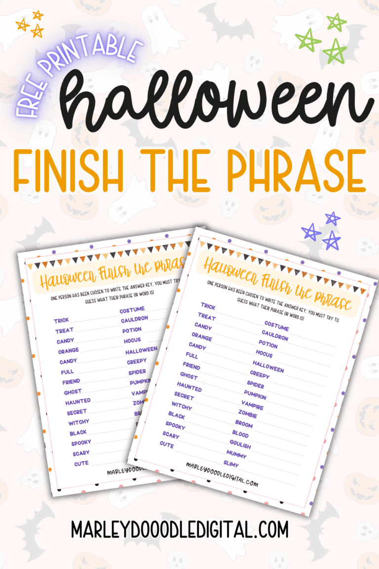 Free and Fun Halloween Finish the Phrase Party Game - Marley Doodle Digital