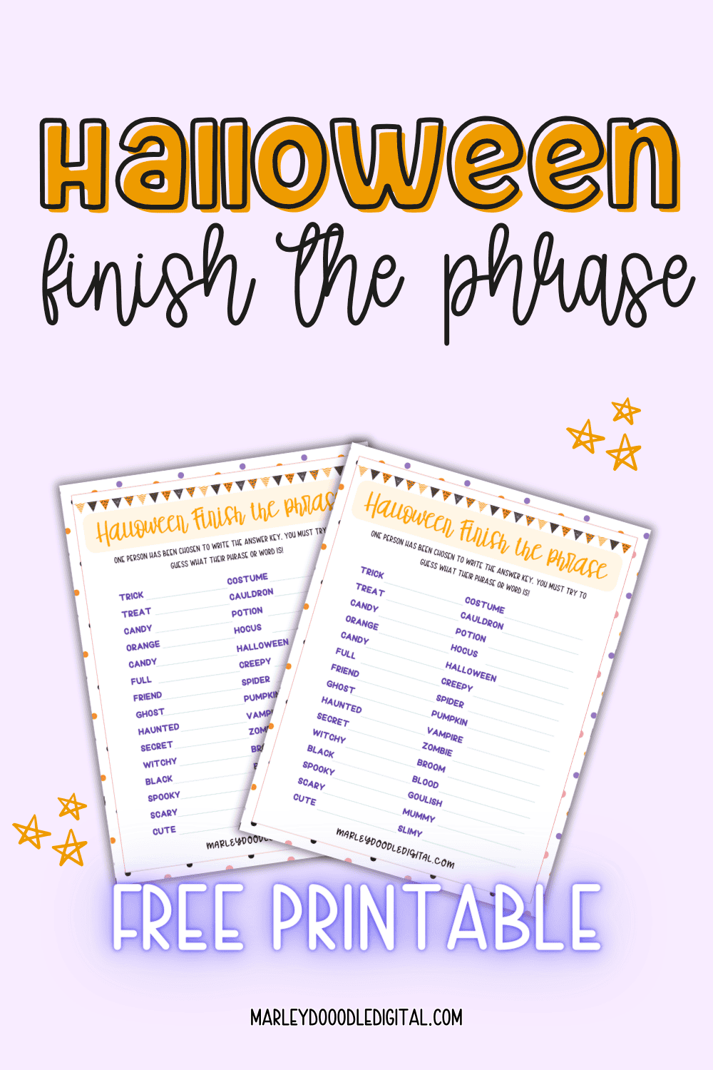 Free and Fun Halloween Finish the Phrase Party Game - Marley Doodle Digital