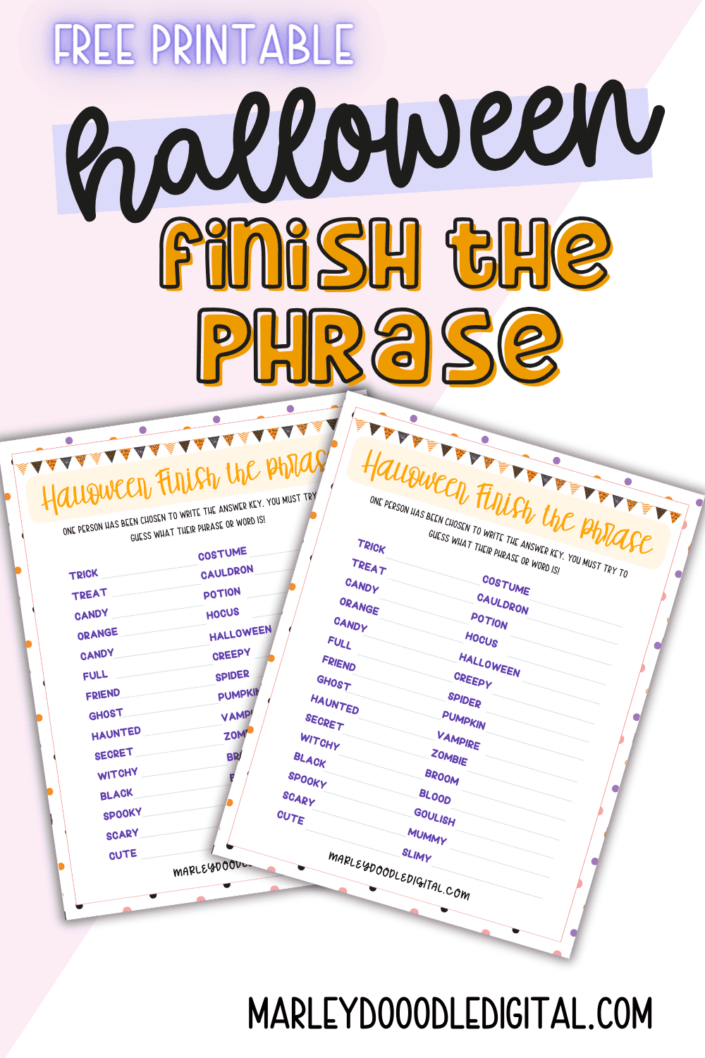 Free and Fun Halloween Finish the Phrase Party Game - Marley Doodle Digital