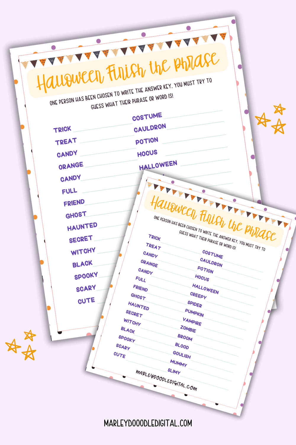Free and Fun Halloween Finish the Phrase Party Game - Marley Doodle Digital