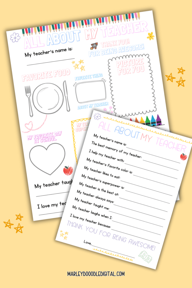 All About My Teacher (Great Printable for Appreciation!) - Marley ...