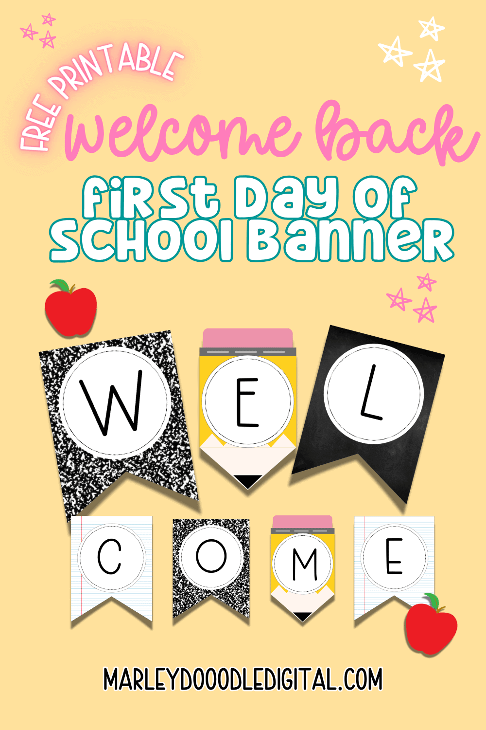 Printable Welcome Back to School Banner (Free!) - Marley Doodle Digital
