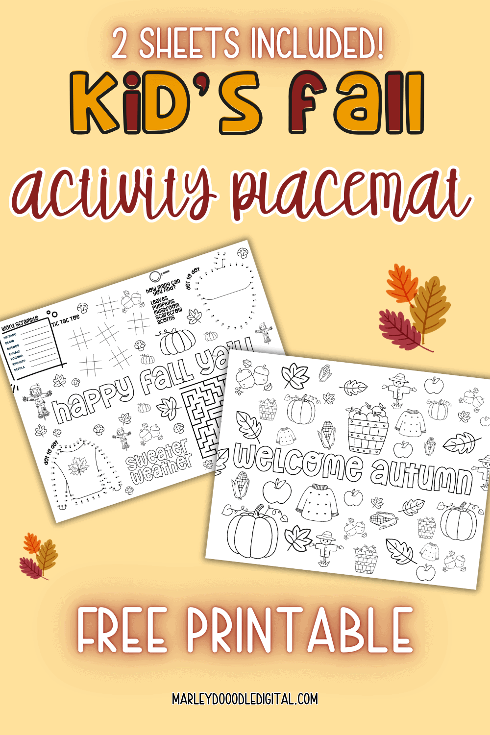 Fall Activity Placemat (Free Kids Printable!) - Marley Doodle Digital