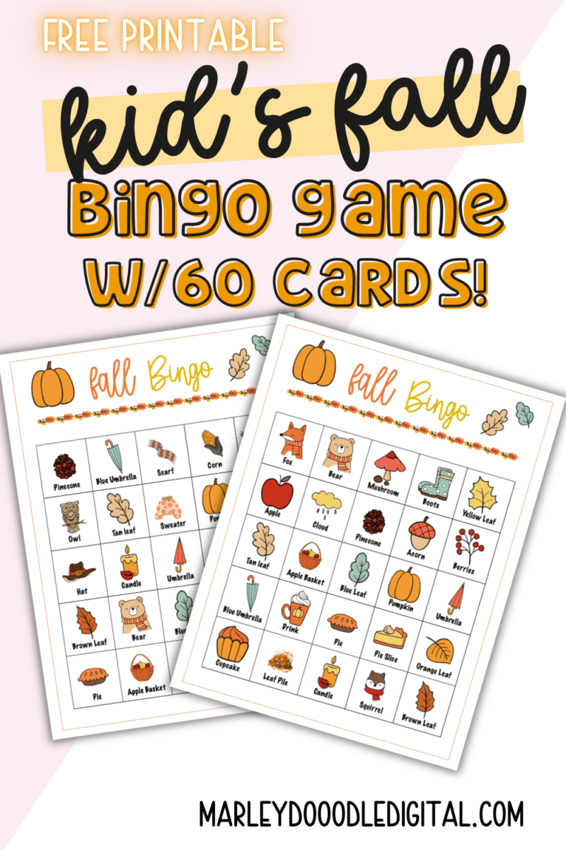 Fun Fall Bingo Game (Free Printable with 60 Cards) - Marley Doodle Digital