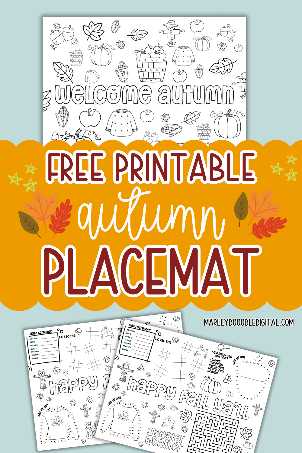 Fall Activity Placemat (Free Kids Printable!) - Marley Doodle Digital