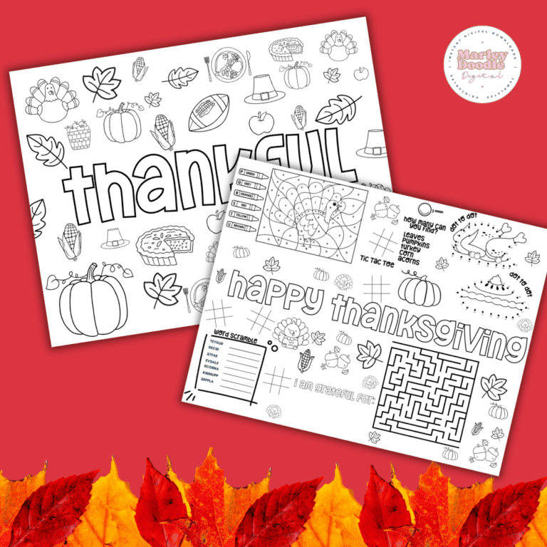 Free Printable Thanksgiving Coloring Placemats for Kids - Marley Doodle ...