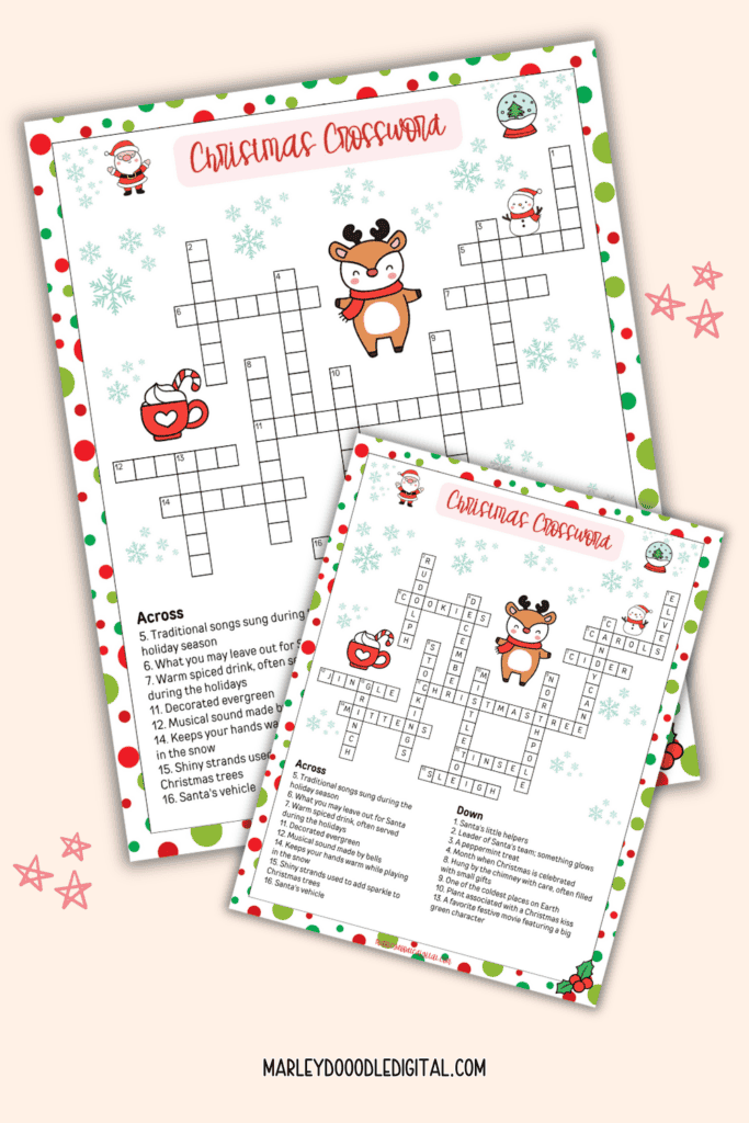 Festive Christmas Crossword Puzzle Printable (Free!) - Marley Doodle ...