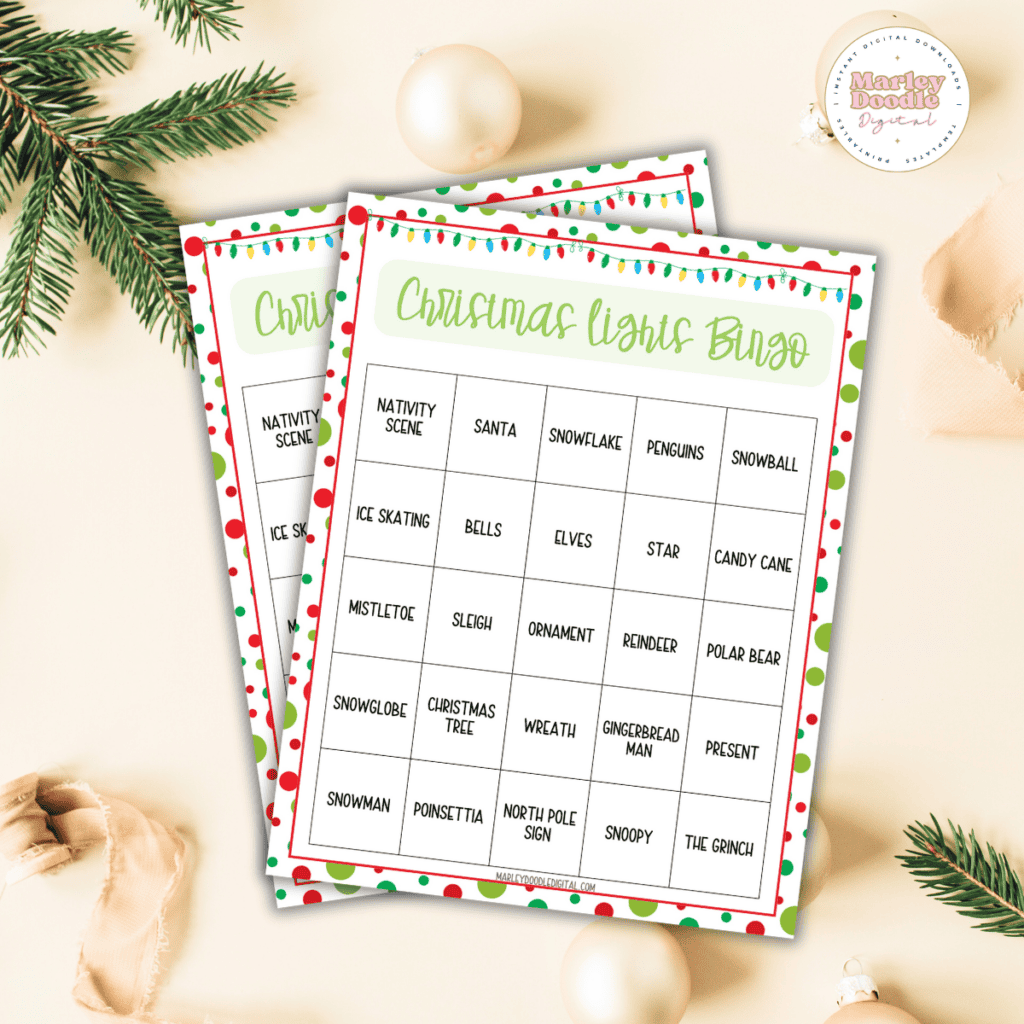 Free Printable Christmas Lights Bingo Scavenger Game - Marley Doodle ...