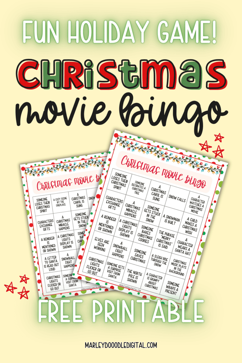 Fun & Free Christmas Printable Movie Bingo Cards - Marley Doodle Digital