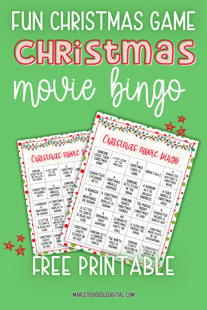 Fun & Free Christmas Printable Movie Bingo Cards - Marley Doodle Digital