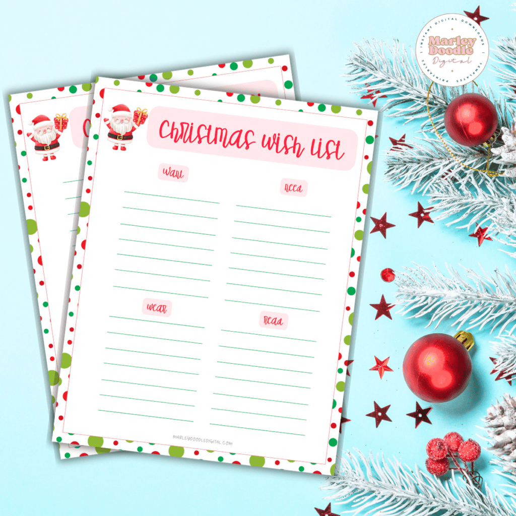 Cute Printable Christmas Wish List for Kids (Free Printable) - Marley ...