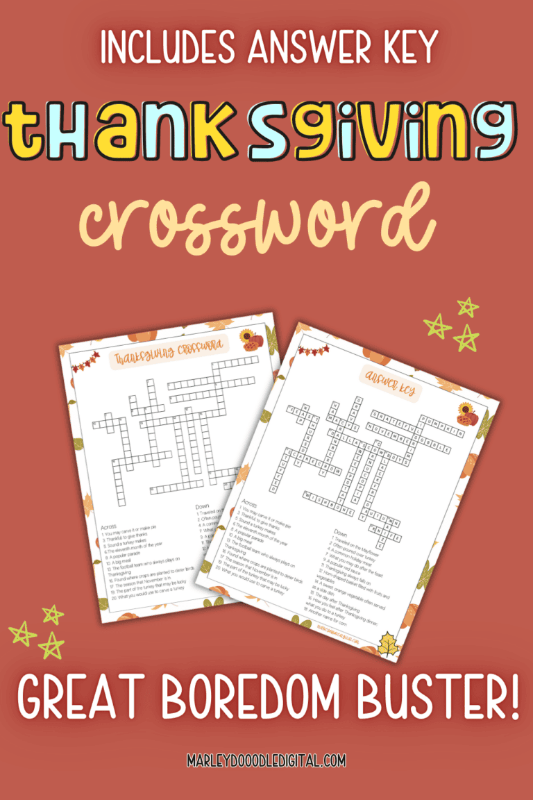 Fun Free Printable Thanksgiving Crossword Puzzle (With Key) - Marley ...