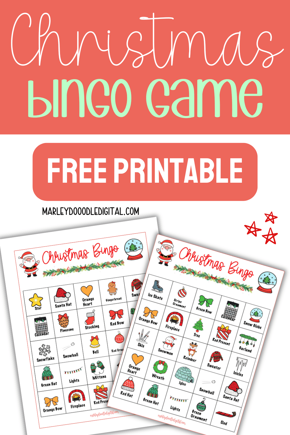 Free Printable Christmas Bingo Game with 60 Unique Cards! - Marley ...