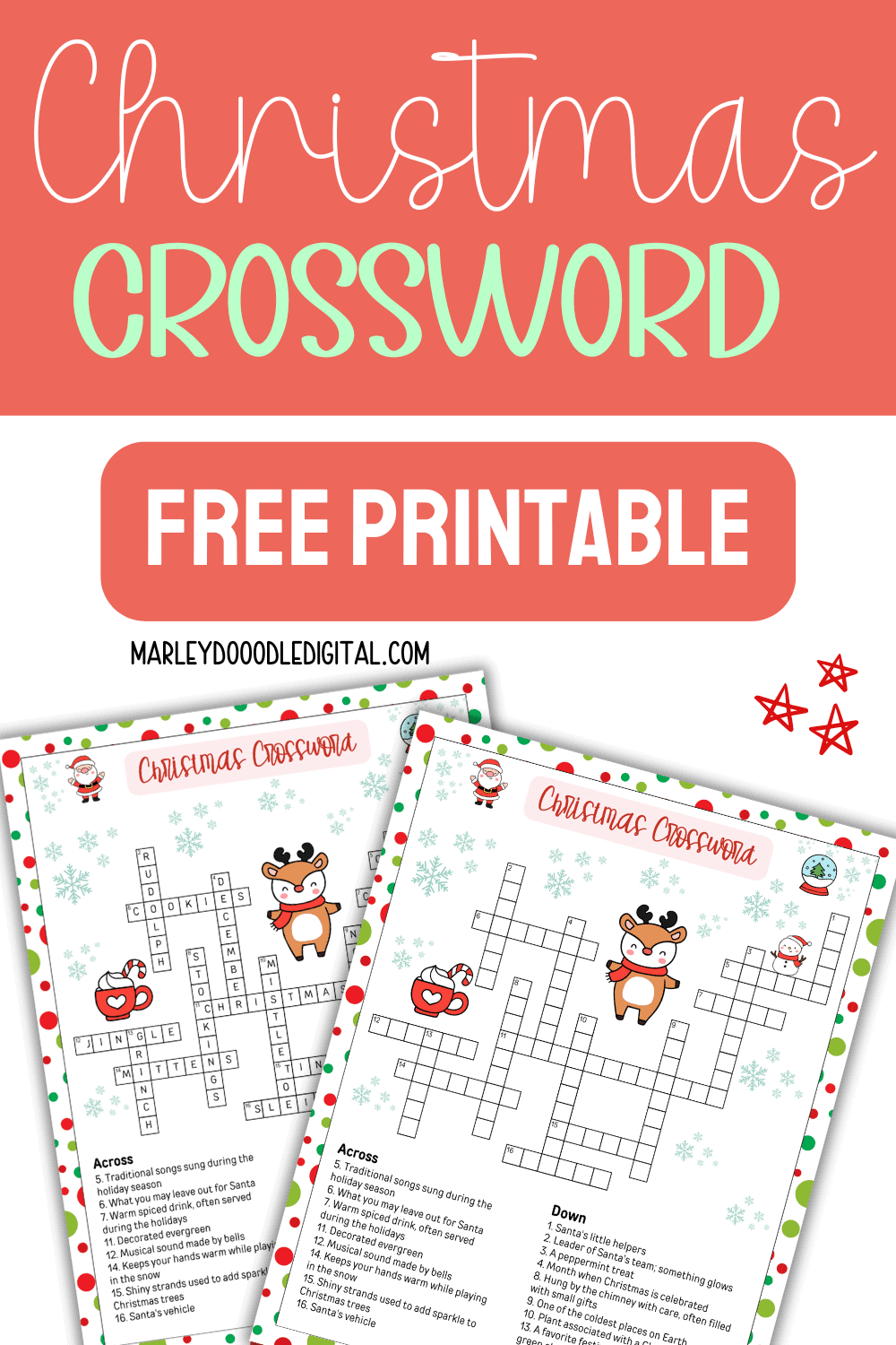 Festive Christmas Crossword Puzzle Printable (Free!) - Marley Doodle ...