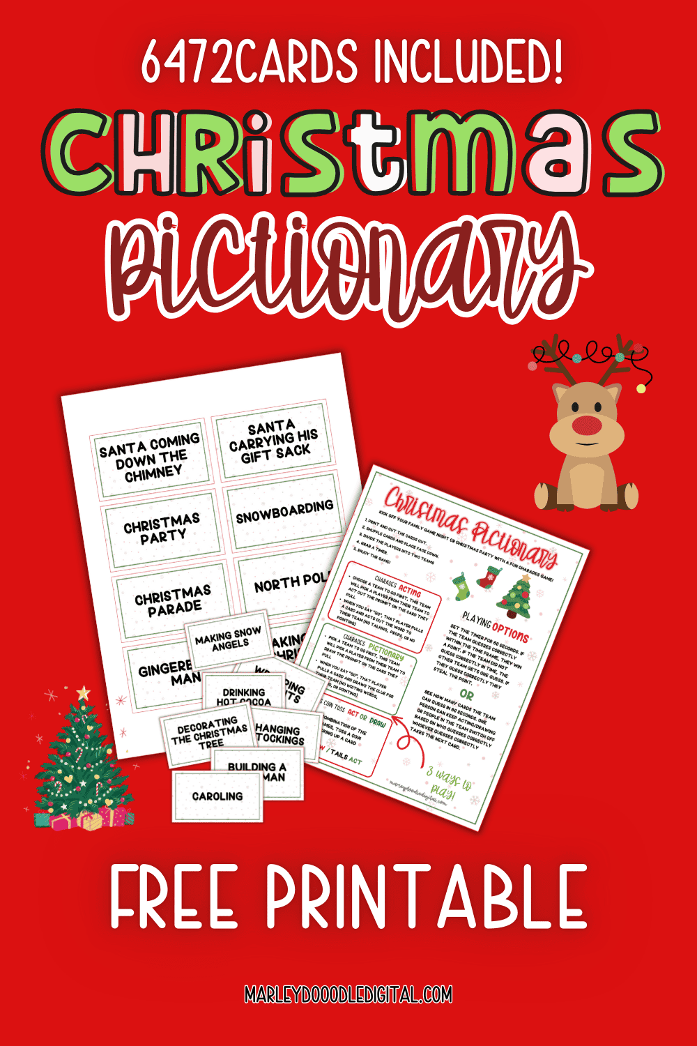 Free Christmas Pictionary Game (72 Printable Cards!) - Marley Doodle ...