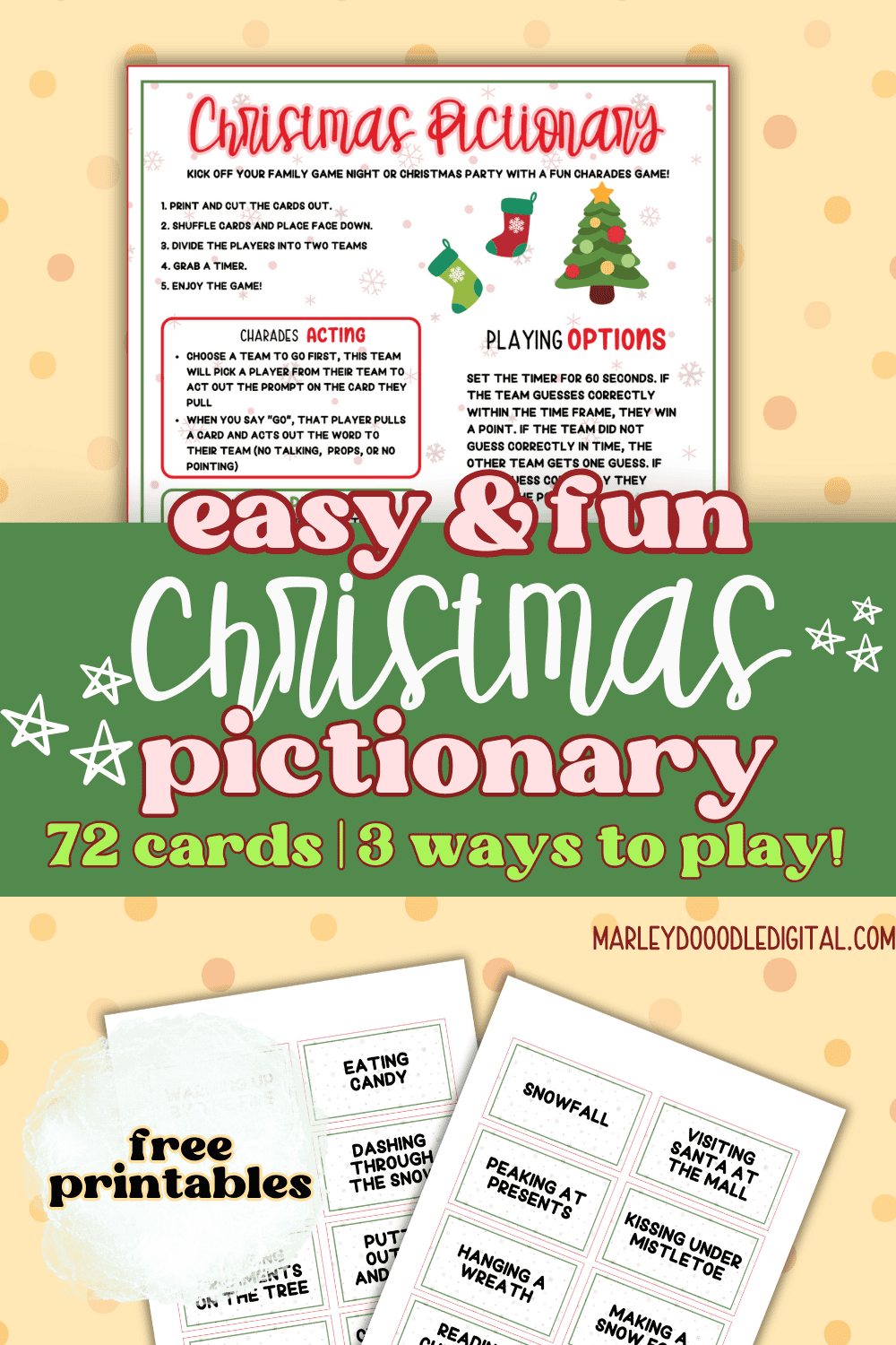 Free Christmas Pictionary Game (72 Printable Cards!) - Marley Doodle ...