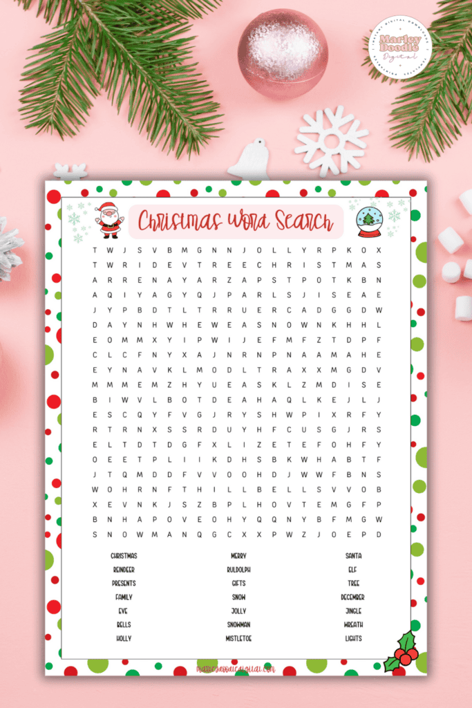 Fun Christmas Word Search Puzzle for Kids (Free Printable) - Marley ...