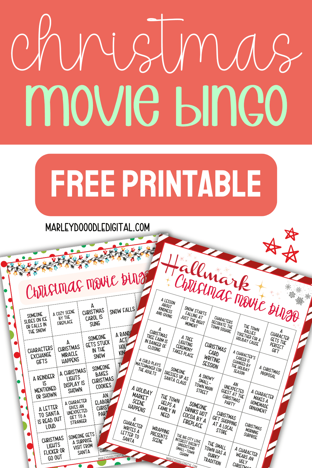 Fun & Free Christmas Printable Movie Bingo Cards - Marley Doodle Digital