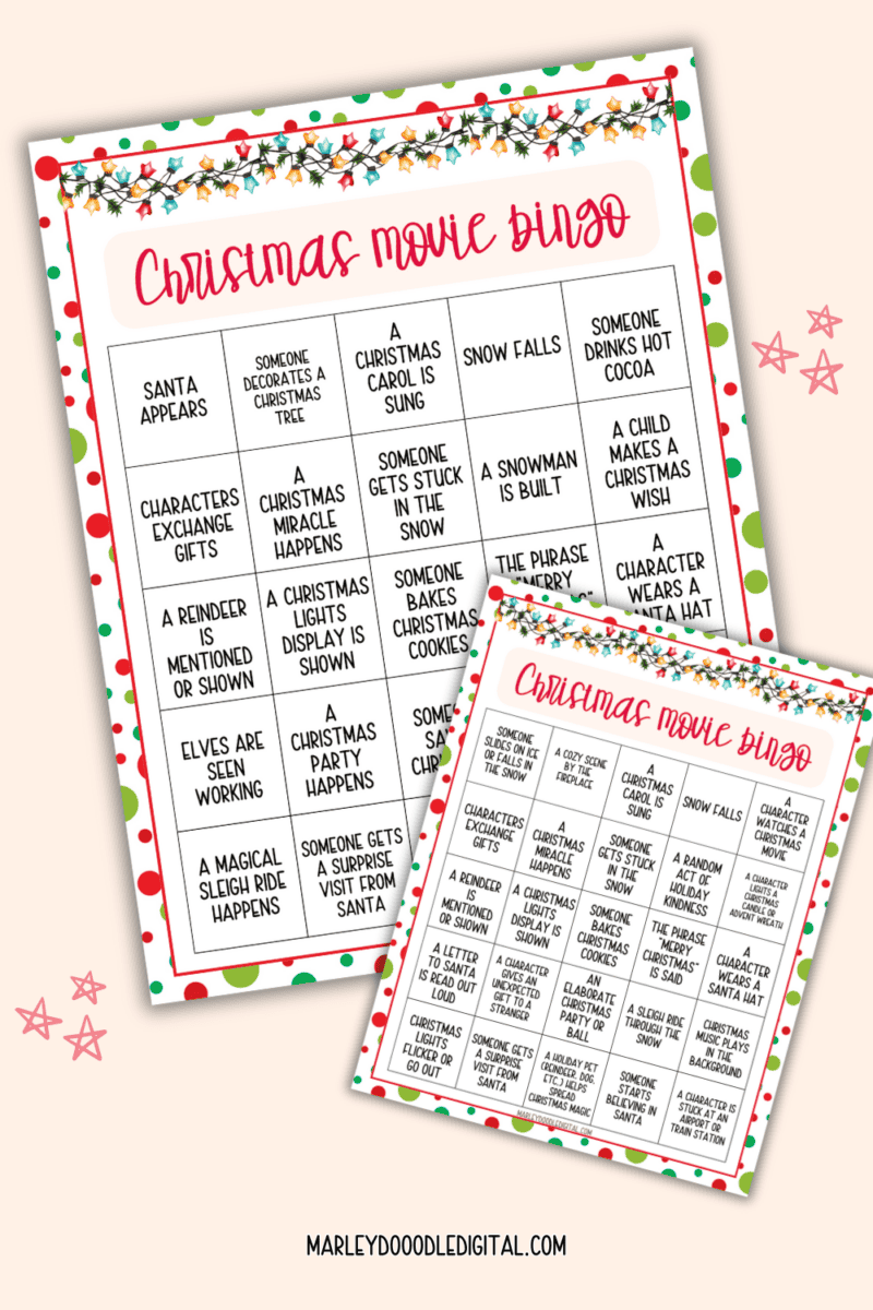Fun & Free Christmas Printable Movie Bingo Cards - Marley Doodle Digital