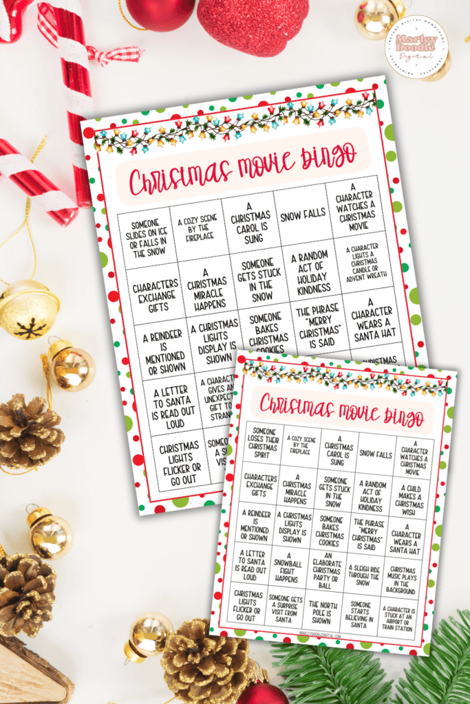 Fun & Free Christmas Printable Movie Bingo Cards - Marley Doodle Digital
