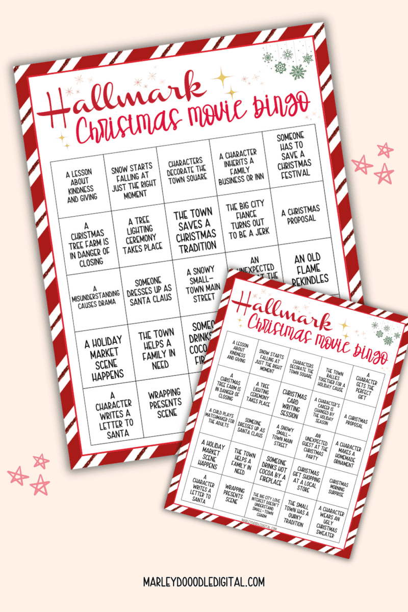 Free Printable Hallmark Christmas Movie Bingo Cards - Marley Doodle Digital