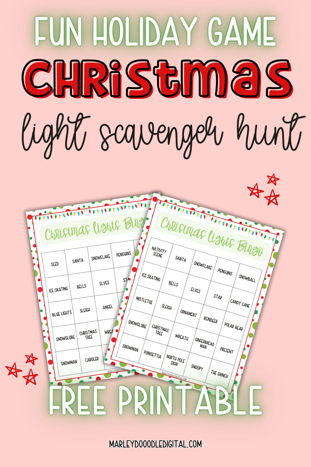 Free Printable Christmas Lights Bingo Scavenger Game - Marley Doodle ...