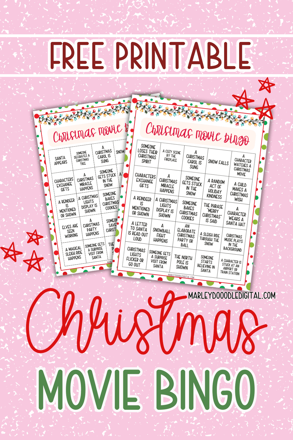 Fun & Free Christmas Printable Movie Bingo Cards - Marley Doodle Digital