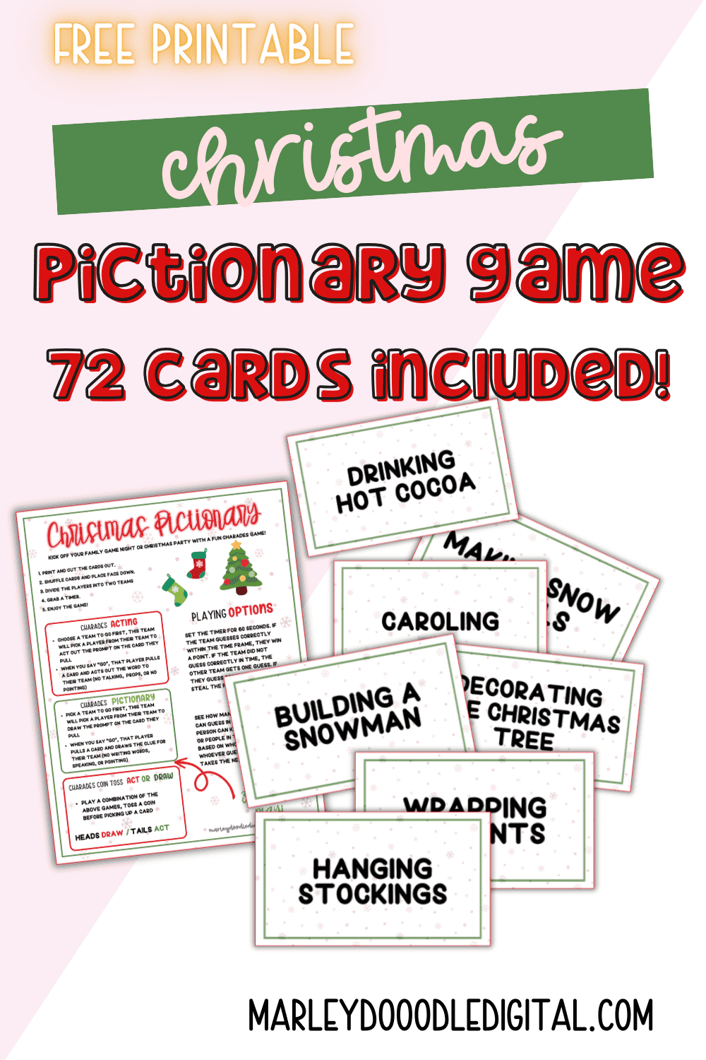 Free Christmas Pictionary Game (72 Printable Cards!) - Marley Doodle ...