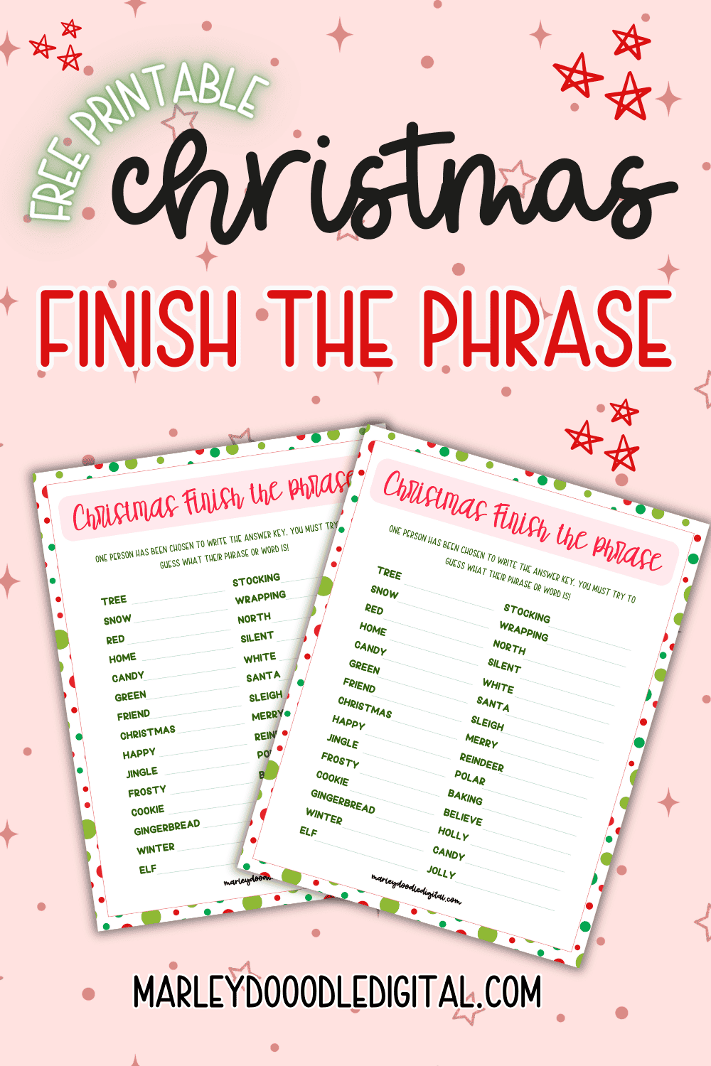 Fun Christmas Finish the Phrase Game (Free Printable!) - Marley Doodle ...